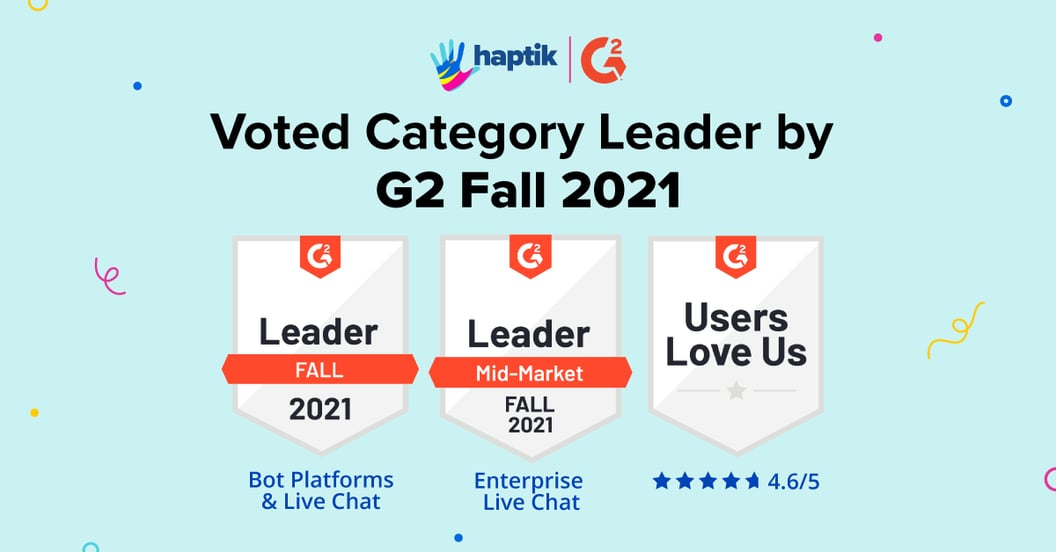 Haptik Named Leader for Bot Platform & Live Chat - G2 Summer'21 Report